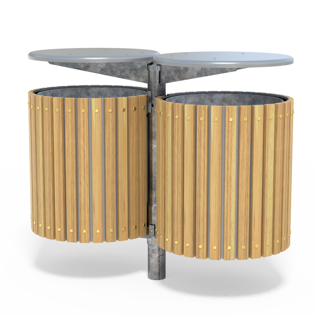 R100 Timber Tilt Bin Double - Street Furniture